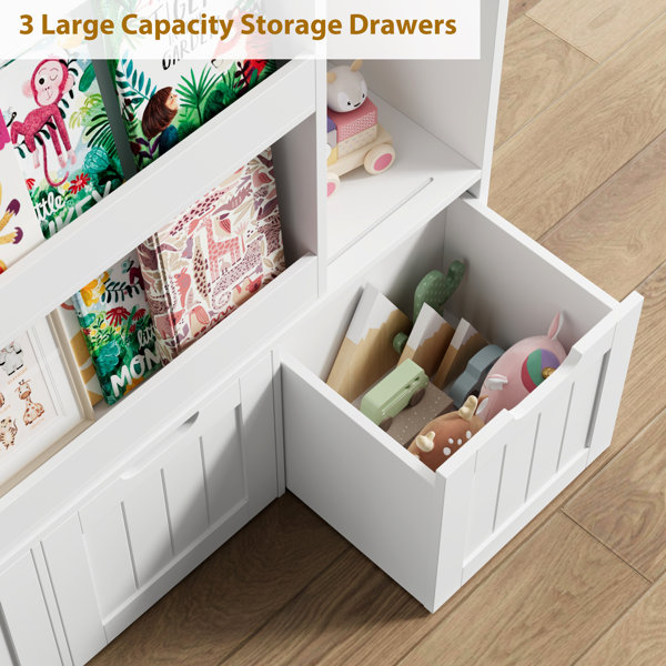 Ebern Designs 47.2"H Wood Storage Bookcase with Sliding Door and 3 Removable Drawers & Reviews ...